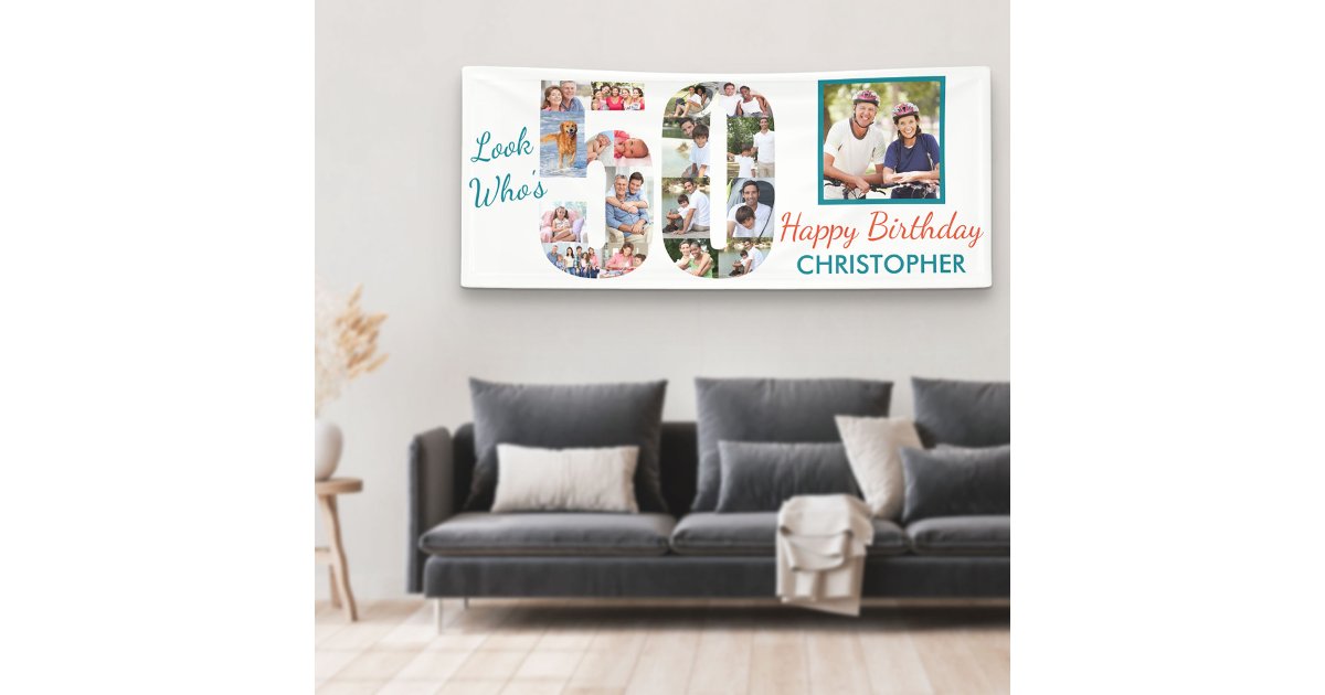 Look Who's 50 Photo Collage 50th Birthday Party Banner | Zazzle