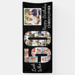 Look Who's 50 Photo Collage Black 50th Birthday Banner | Zazzle