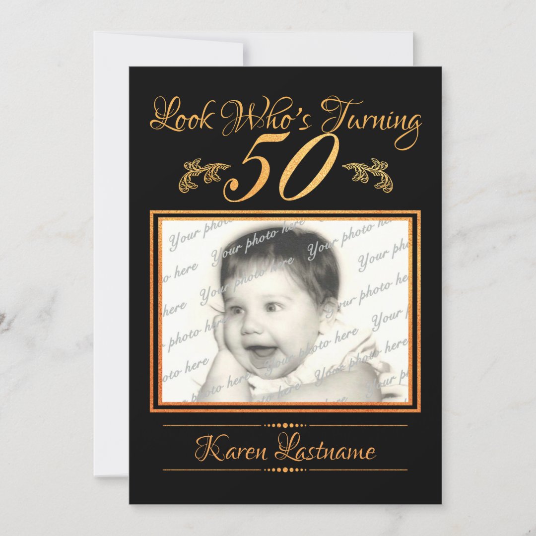 Look Who's 50 Photo Orange Invitation | Zazzle