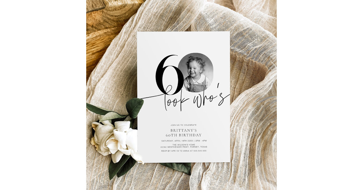 Look Who's 60 Funny Photo Simple 60th Birthday Invitation | Zazzle