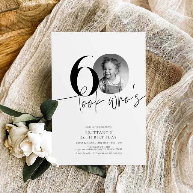 Look Who's 60 Funny Photo Simple 60th Birthday Invitation | Zazzle