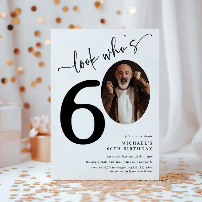 Look Who's 60! Modern Photo 60th Birthday Invitation | Zazzle