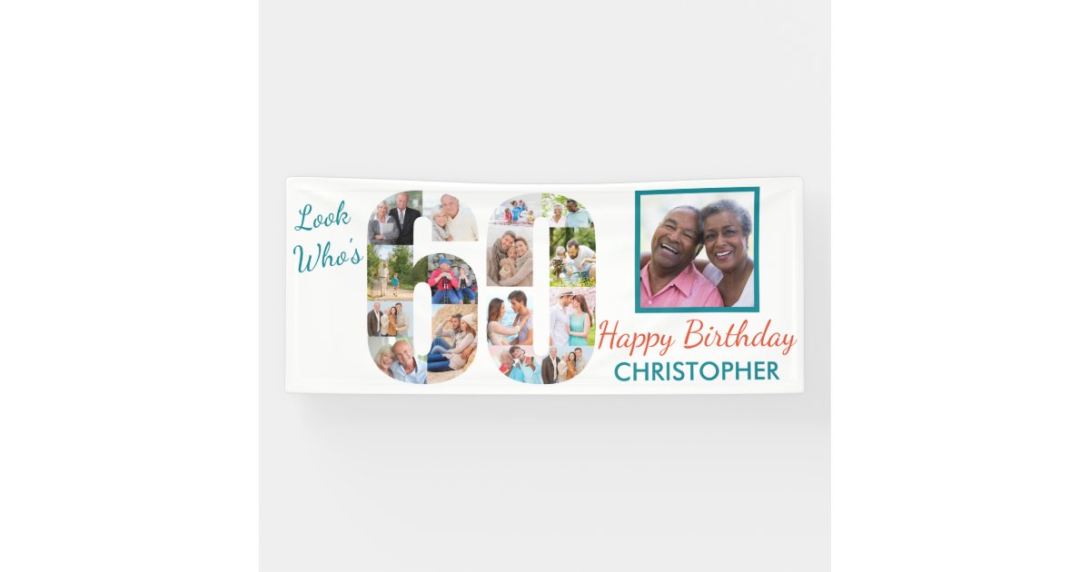 Look Who's 60 Photo Collage 60th Birthday Party Banner | Zazzle