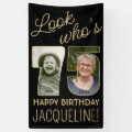 Look Who's 75 Black & Gold 2 Photo Birthday Party Banner | Zazzle