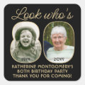 Look Who's 80 Black & Gold Birthday Party 2 Photo Square Sticker | Zazzle