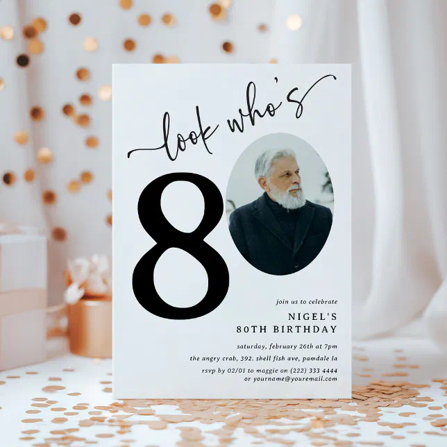 Look Who's 80! Modern Photo 80th Birthday Invitation | Zazzle
