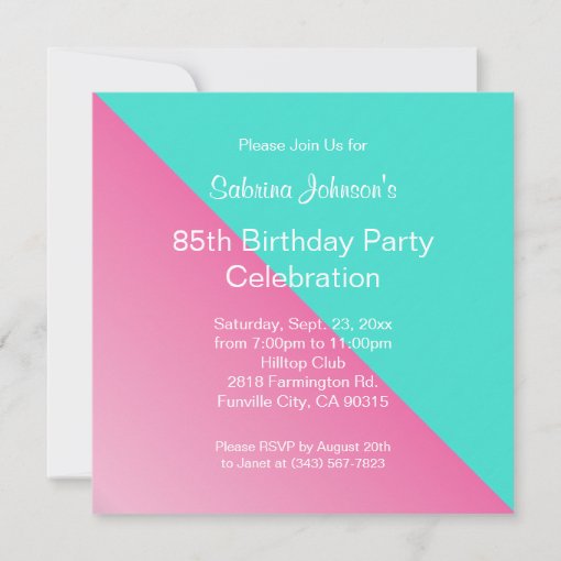 Look Who's 85 in Pink and Turquoise 85th Birthday Invitation | Zazzle
