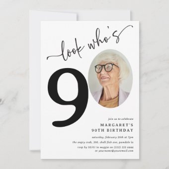 Look Who's 90! Modern Photo 90th Birthday Invitation | Zazzle