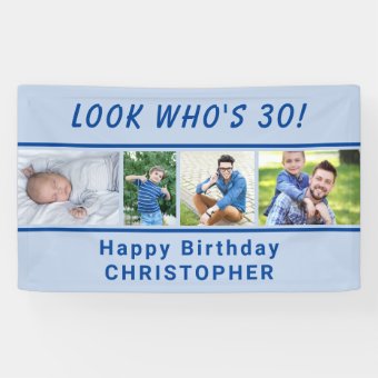Look Who's Any Age 4 Photo Blue Birthday Banner | Zazzle