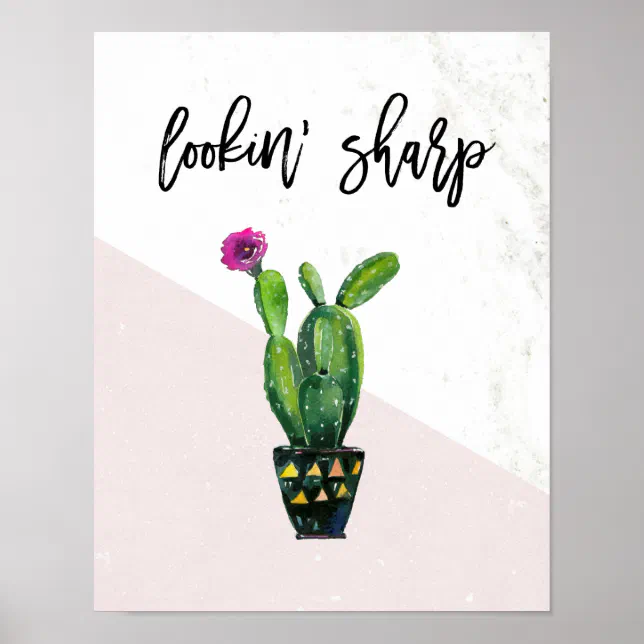 Lookin' Sharp | Blush Pink Marble and Cactus Poster | Zazzle