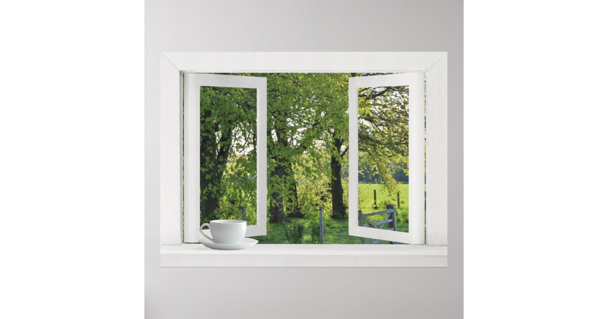 Looking Out on Green - Open Window View with Trees Poster | Zazzle