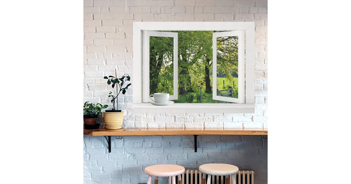 Looking Out on Green - Open Window View with Trees Poster | Zazzle