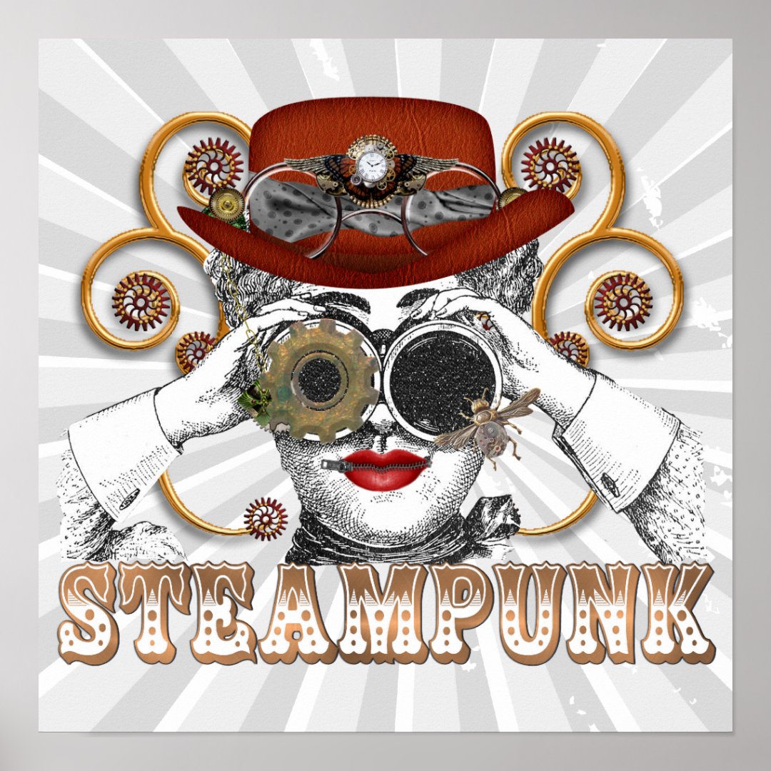 looking steampunked steampunk collage art poster | Zazzle