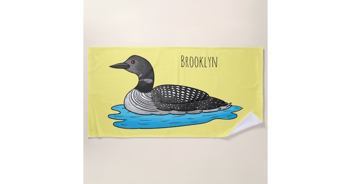 Loon bird cartoon illustration beach towel | Zazzle