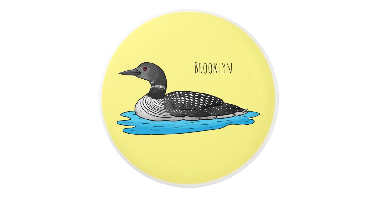 Loon bird cartoon illustration ceramic knob | Zazzle