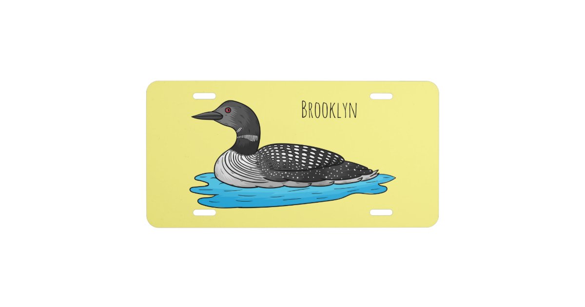 Loon bird cartoon illustration license plate | Zazzle
