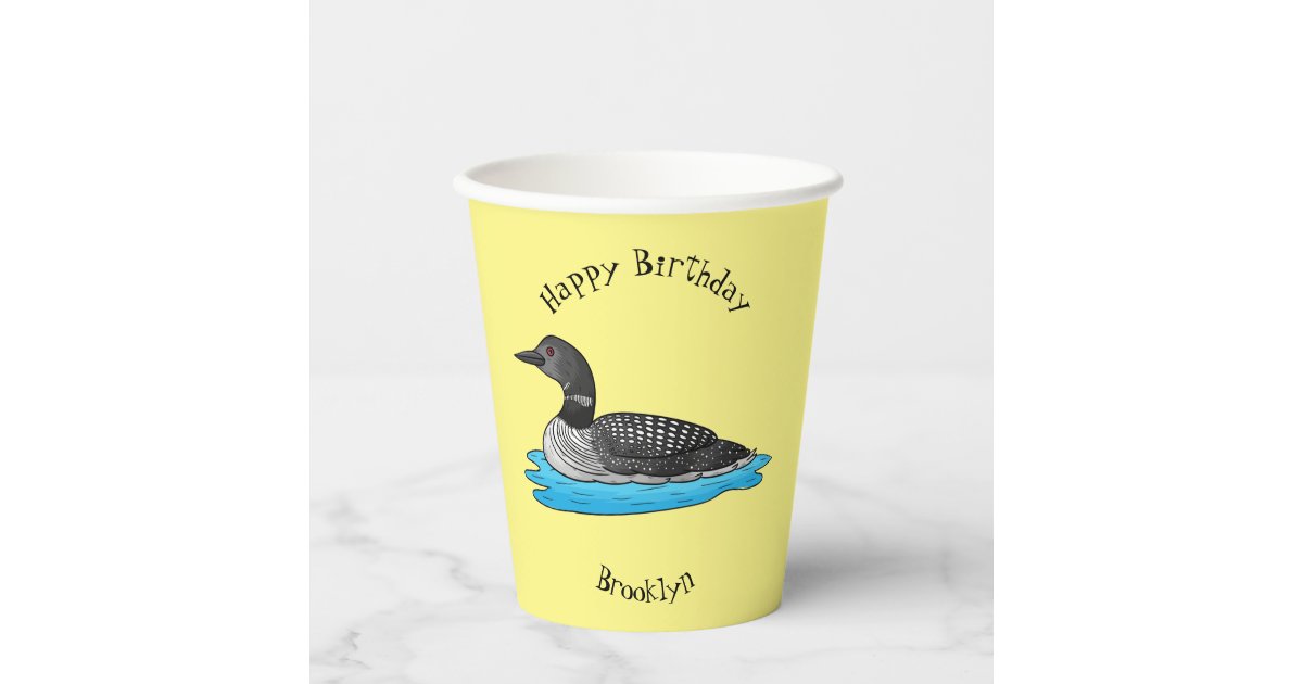 Loon bird cartoon illustration paper cups | Zazzle