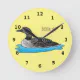 Loon bird cartoon illustration round clock | Zazzle