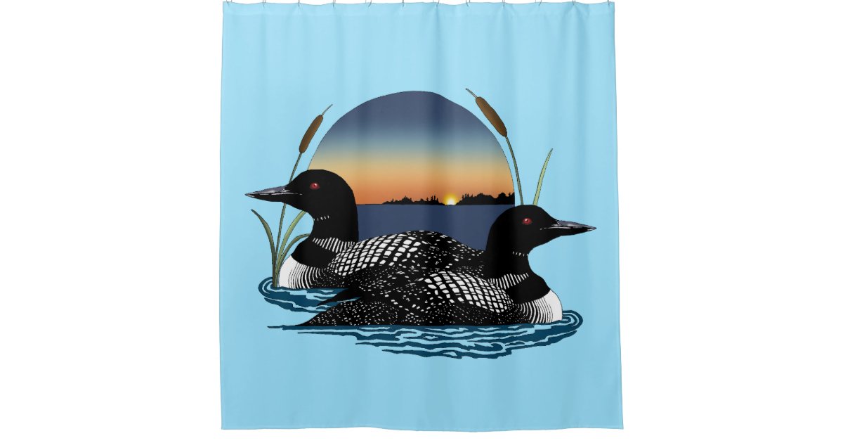 Loon Couple Sunset Blue Shower Curtain | Zazzle