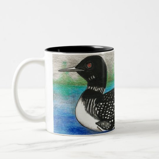 Loon Painting Watercolor Bird Colorful Lake Two-Tone Coffee Mug ...