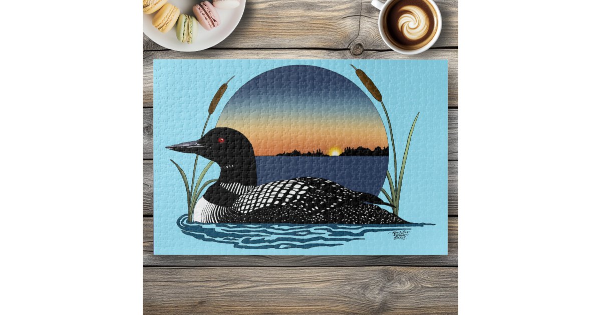 Loon Sunset Blue Jigsaw Puzzle | Zazzle