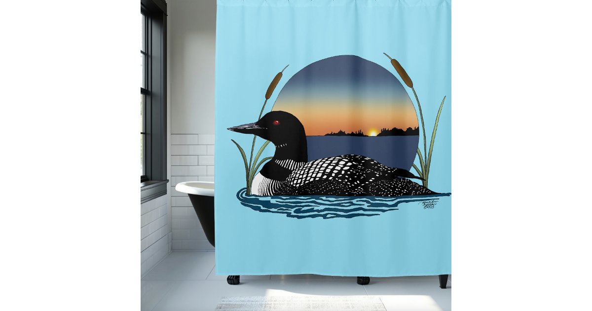 Loon Sunset Blue Shower Curtain | Zazzle