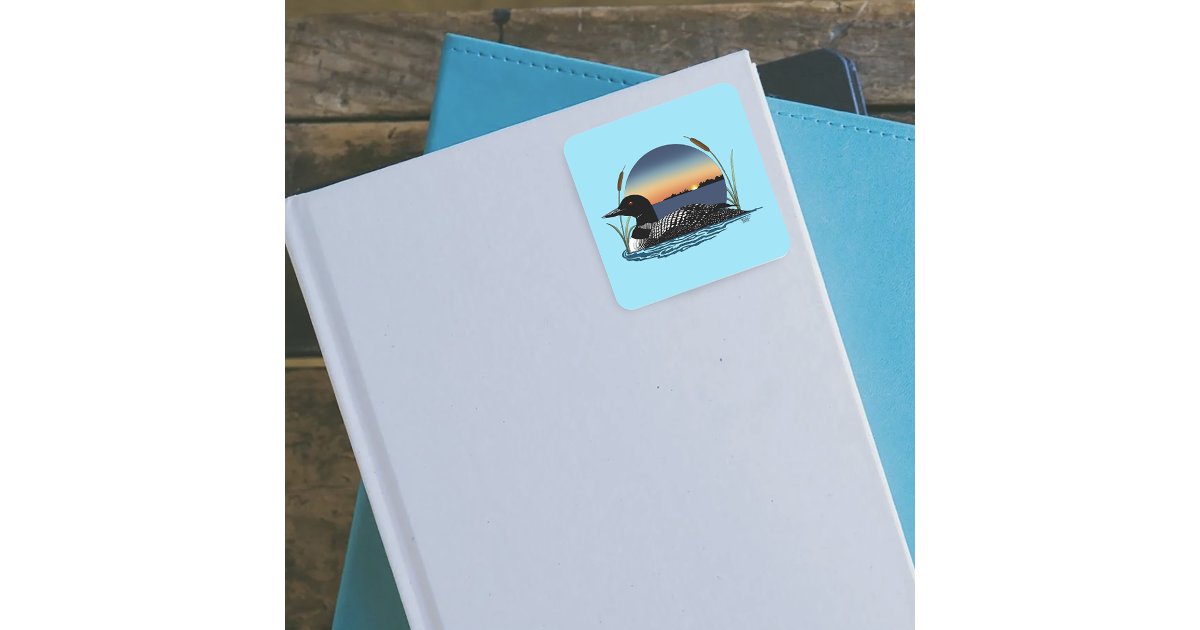 Loon Sunset Blue Square Sticker | Zazzle