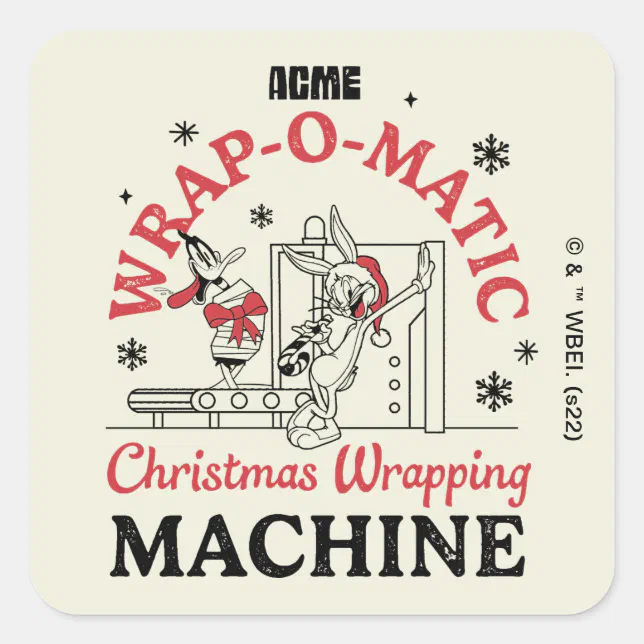 LOONEY TUNES™ | ACME Wrap-O-Matic Wrapping Machine Square Sticker | Zazzle