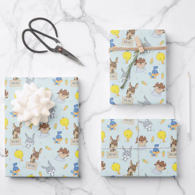 LOONEY TUNES™ Baby Shower Pattern Wrapping Paper Sheets | Zazzle