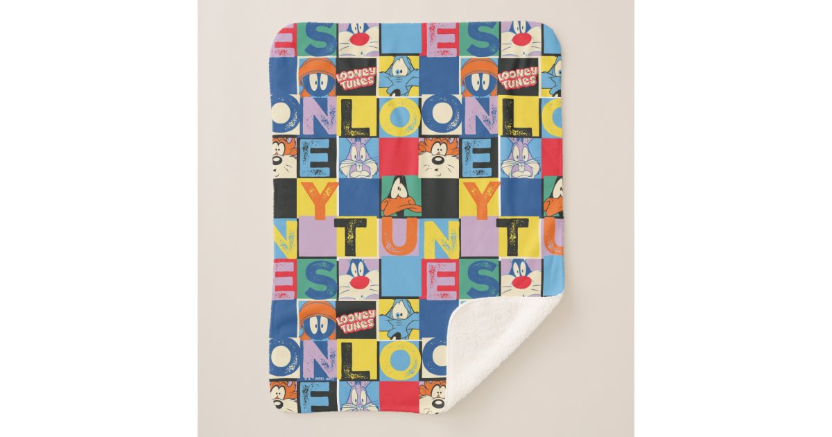 LOONEY TUNES™ Character Checker Blocks Sherpa Blanket | Zazzle