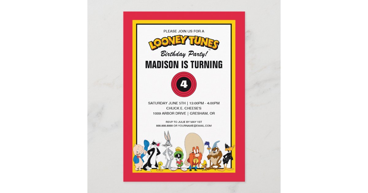 LOONEY TUNES™ Character Group | Birthday Invitation | Zazzle.com