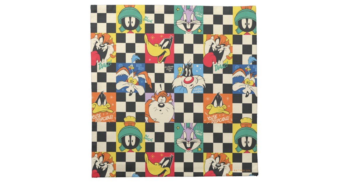 LOONEY TUNES™ Characters on Black & White Checker Cloth Napkin | Zazzle