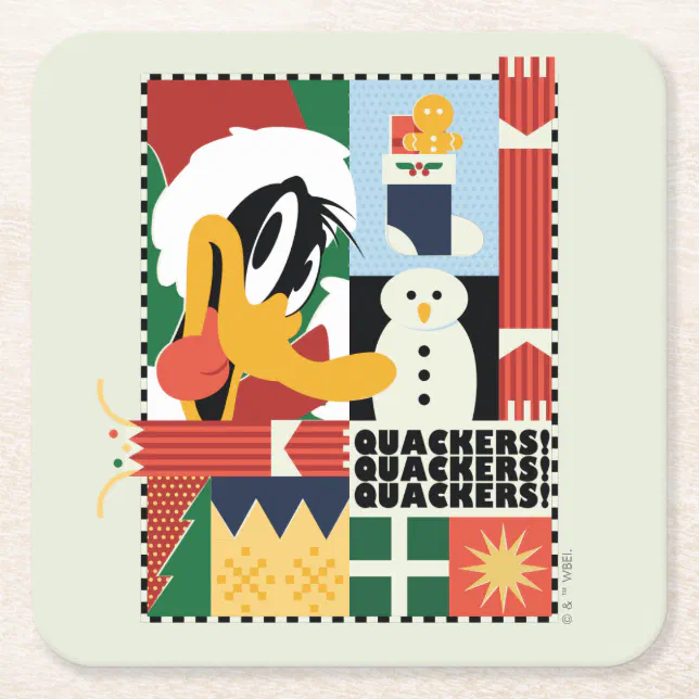 LOONEY TUNES™ DAFFY DUCK™ Holiday Quackers Square Paper Coaster | Zazzle