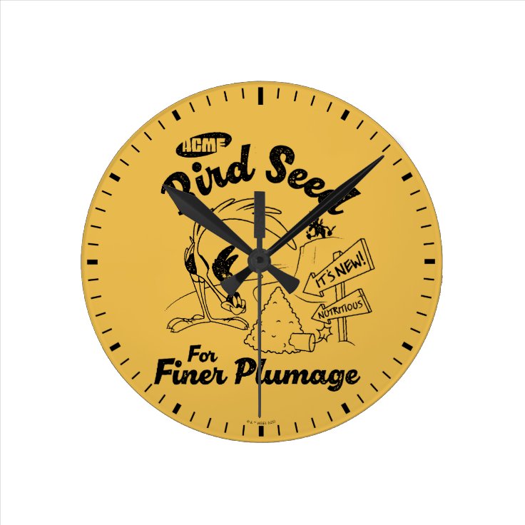 LOONEY TUNES™ | ROAD RUNNER™ Bird Seed Round Clock | Zazzle