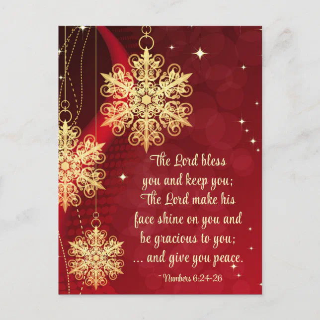 Lord Bless You Bible Elegant Christmas Red Gold Holiday Postcard | Zazzle