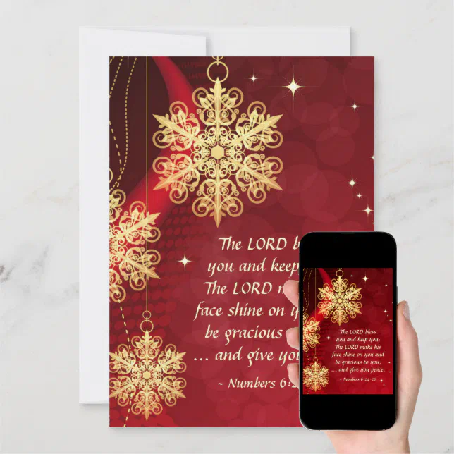 Lord Bless You Bible Elegant Red Christmas Flat Holiday Card | Zazzle