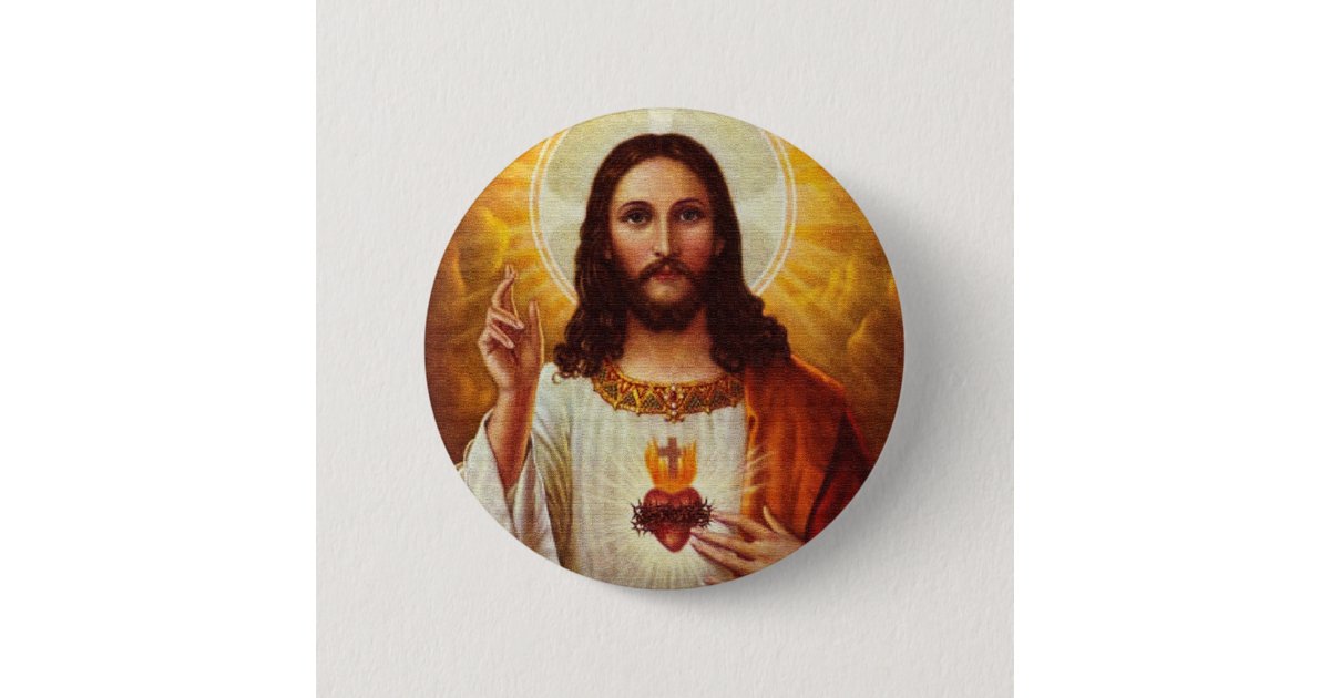 Lord Jesus Christ and the Sacred Heart Button | Zazzle