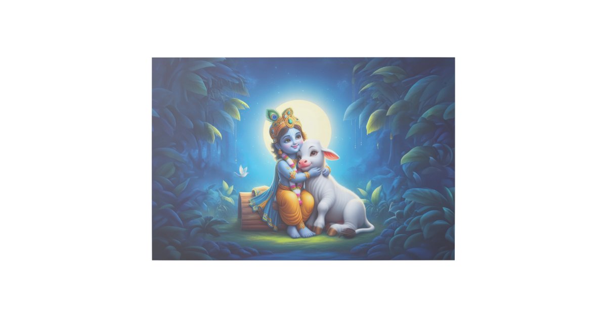 Lord Krishna with Cow at Night Gallery Wrap | Zazzle