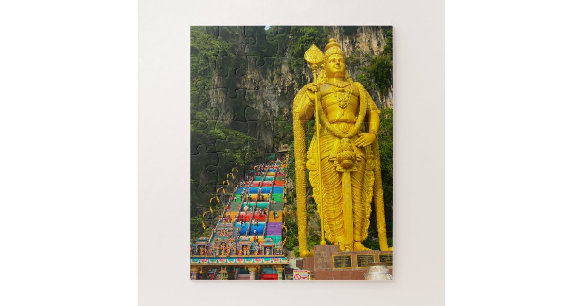 Lord Murugan & stairs at Batu Caves 2 Jigsaw Puzzle | Zazzle