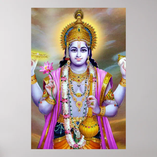 Lord Vishnu Floral Fine Art Poster | Zazzle