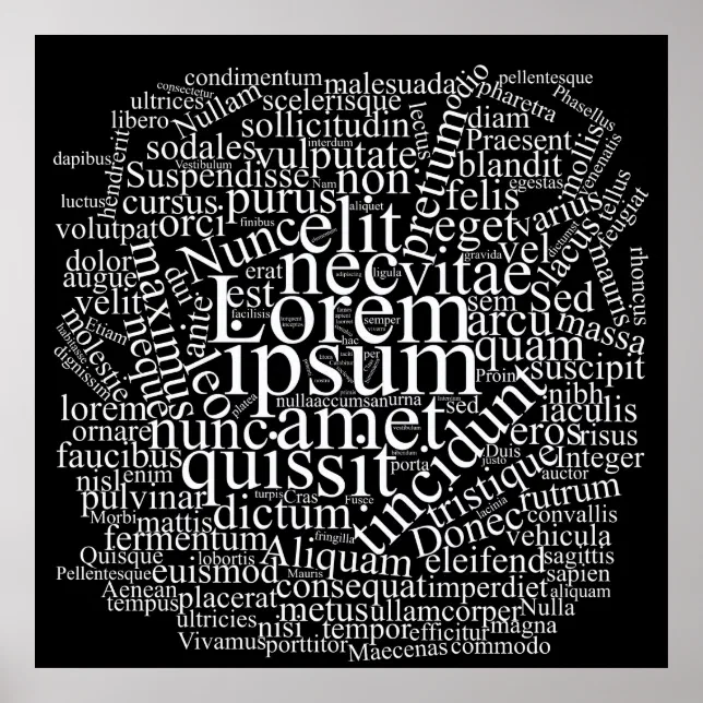 Lorem Ipsum Word Cloud - White version Poster | Zazzle