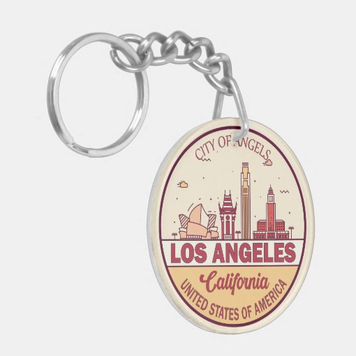 Los Angeles California City Skyline Emblem Keychain | Zazzle