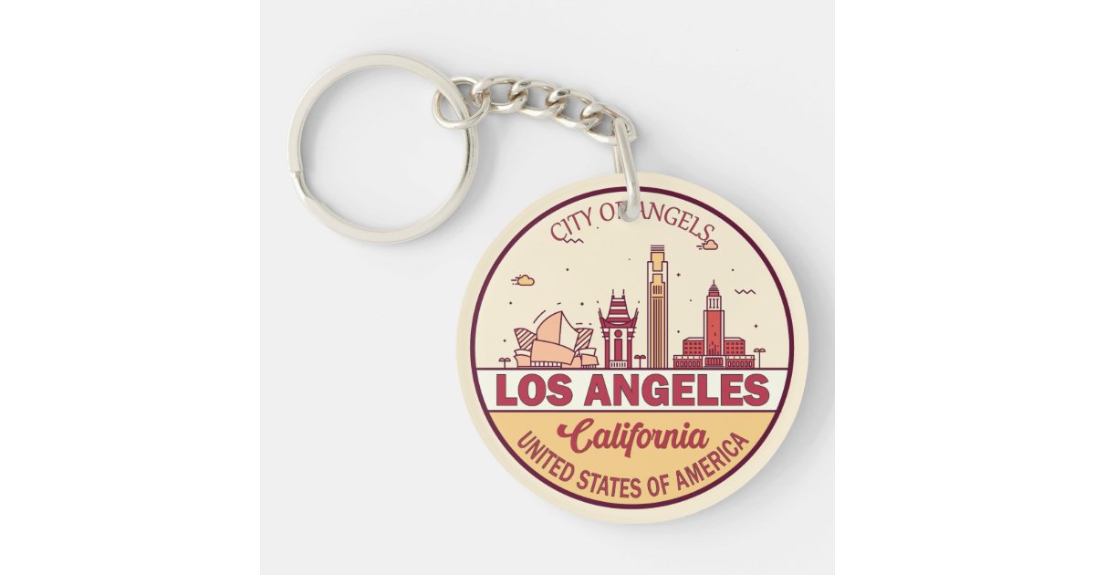 Los Angeles California City Skyline Emblem Keychain | Zazzle