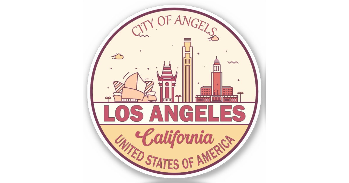 Los Angeles California City Skyline Emblem Sticker | Zazzle