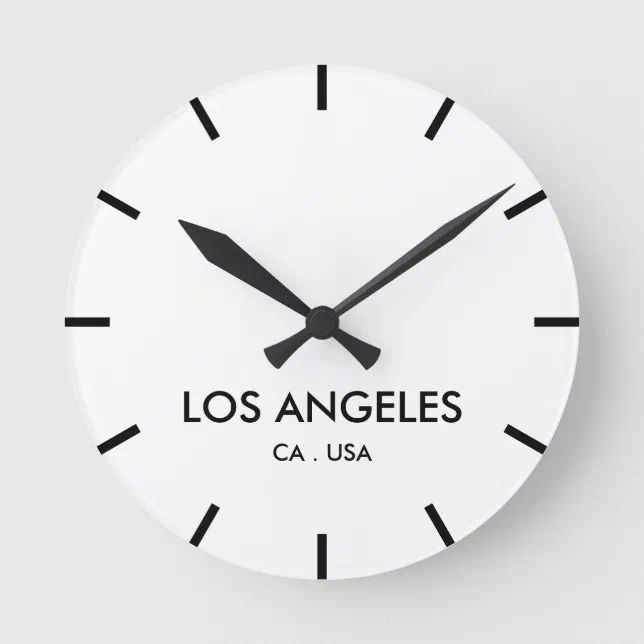 Los Angeles California time zone minimalist Round Clock | Zazzle