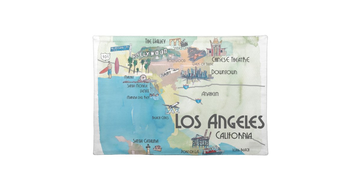 Los Angeles California Vintage Travel Map Cloth Placemat | Zazzle