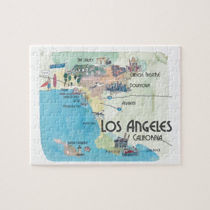 Los Angeles California Vintage Travel Map Jigsaw Puzzle | Zazzle