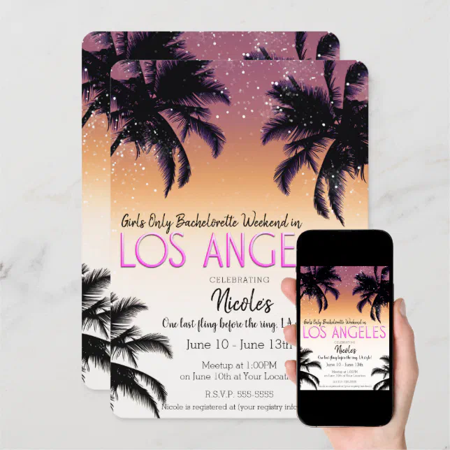 Los Angeles L.A. Girls Weekend Bachelorette Party Invitation | Zazzle