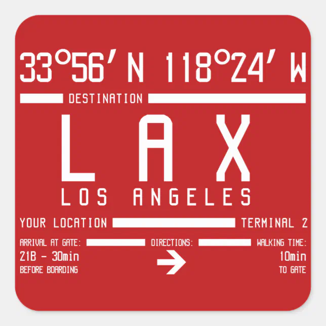 Los Angeles LAX International Airport Code IATA Square Sticker | Zazzle