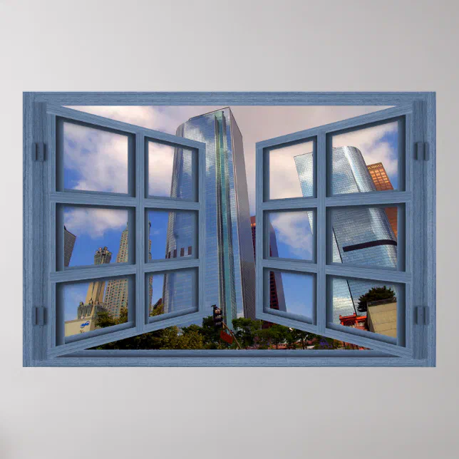Los Angeles Skyline Blue 6 Pane Open Window Poster | Zazzle